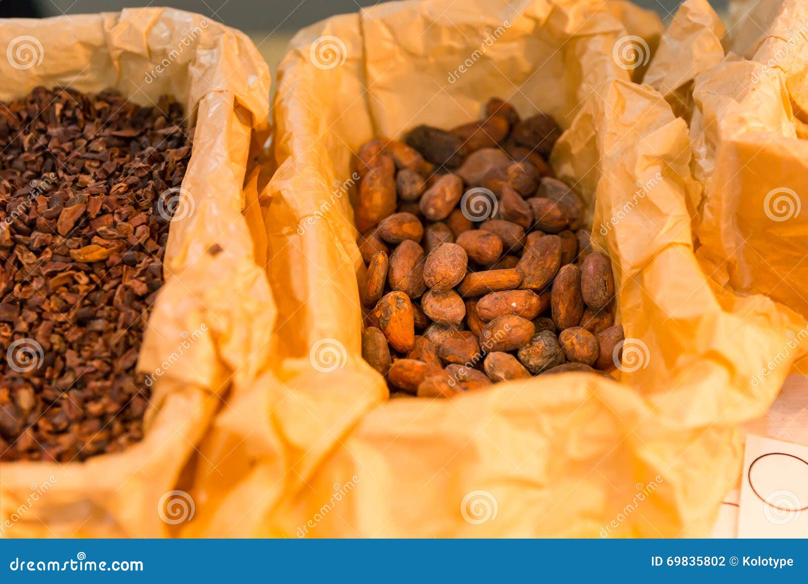 Boxes of Raw Cocoa Pieces for Sale Stock Photo - Image of diet ...