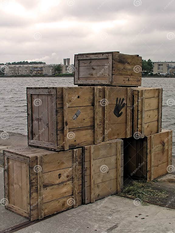 Boxes Ready for Shipment in Amsterdam Harbor Stock Image - Image of ...