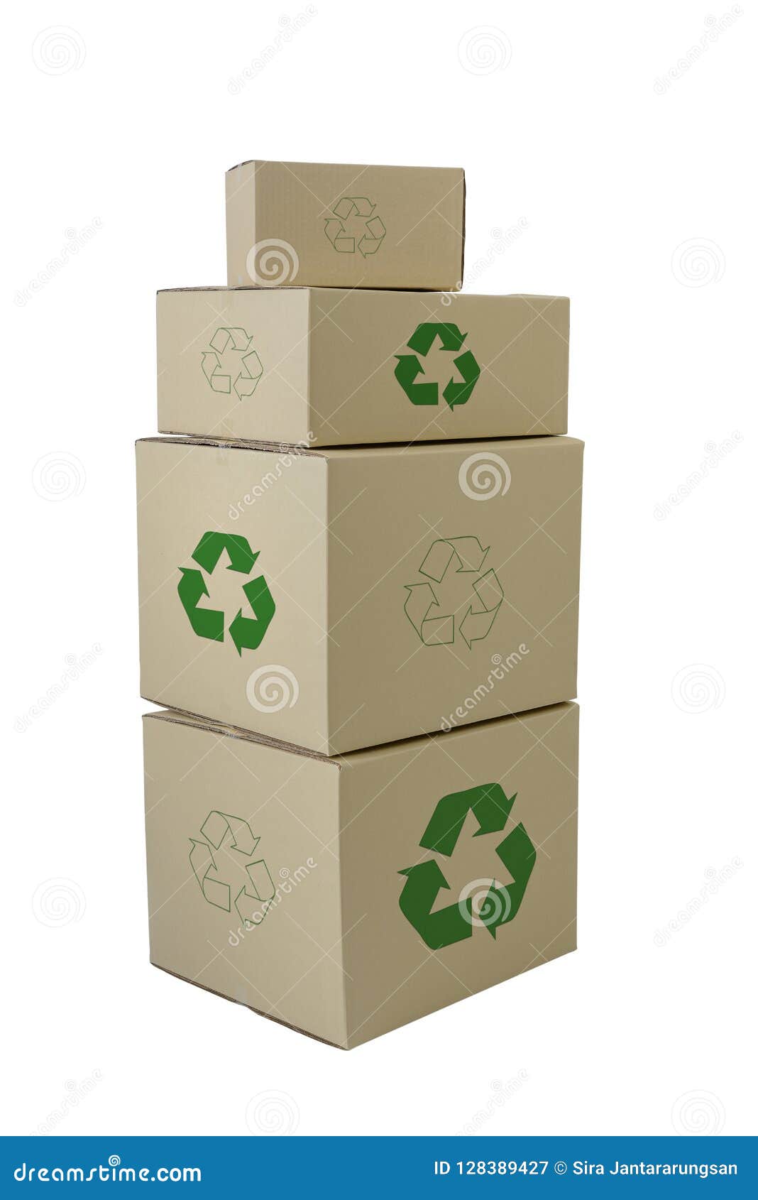 Boxes with Recycle Sign in Different Sizes Stacked Boxes Isolate Stock ...