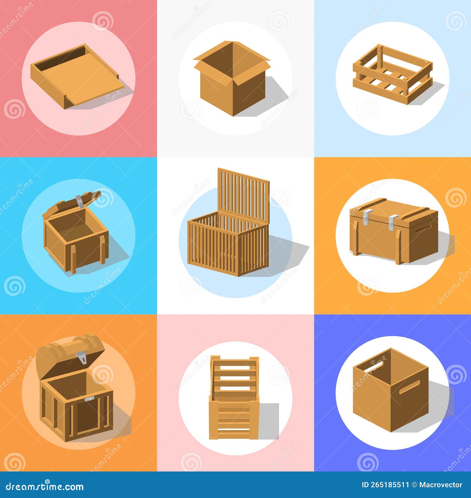 Boxes Round Compositions Set Stock Illustration - Illustration of wood ...