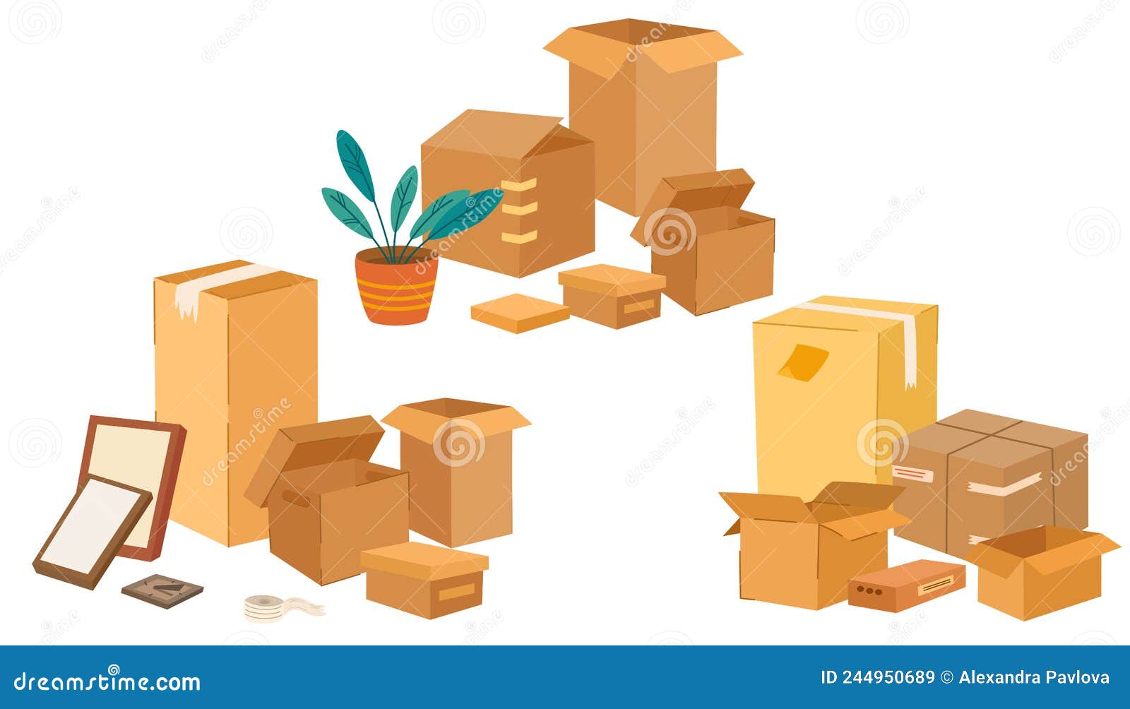 Boxes Set. Cardboard Boxes with Various Things. Moving and Relocation ...