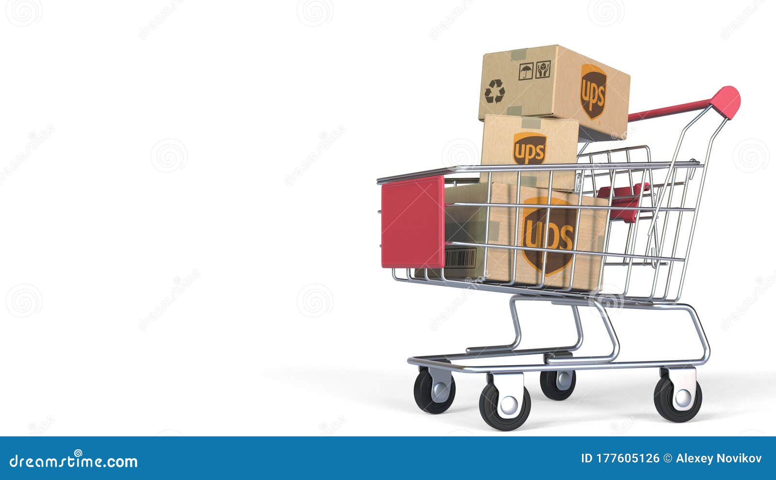 Boxes with UPS Logo in Shopping Trolley. Editorial 3D Rendering ...