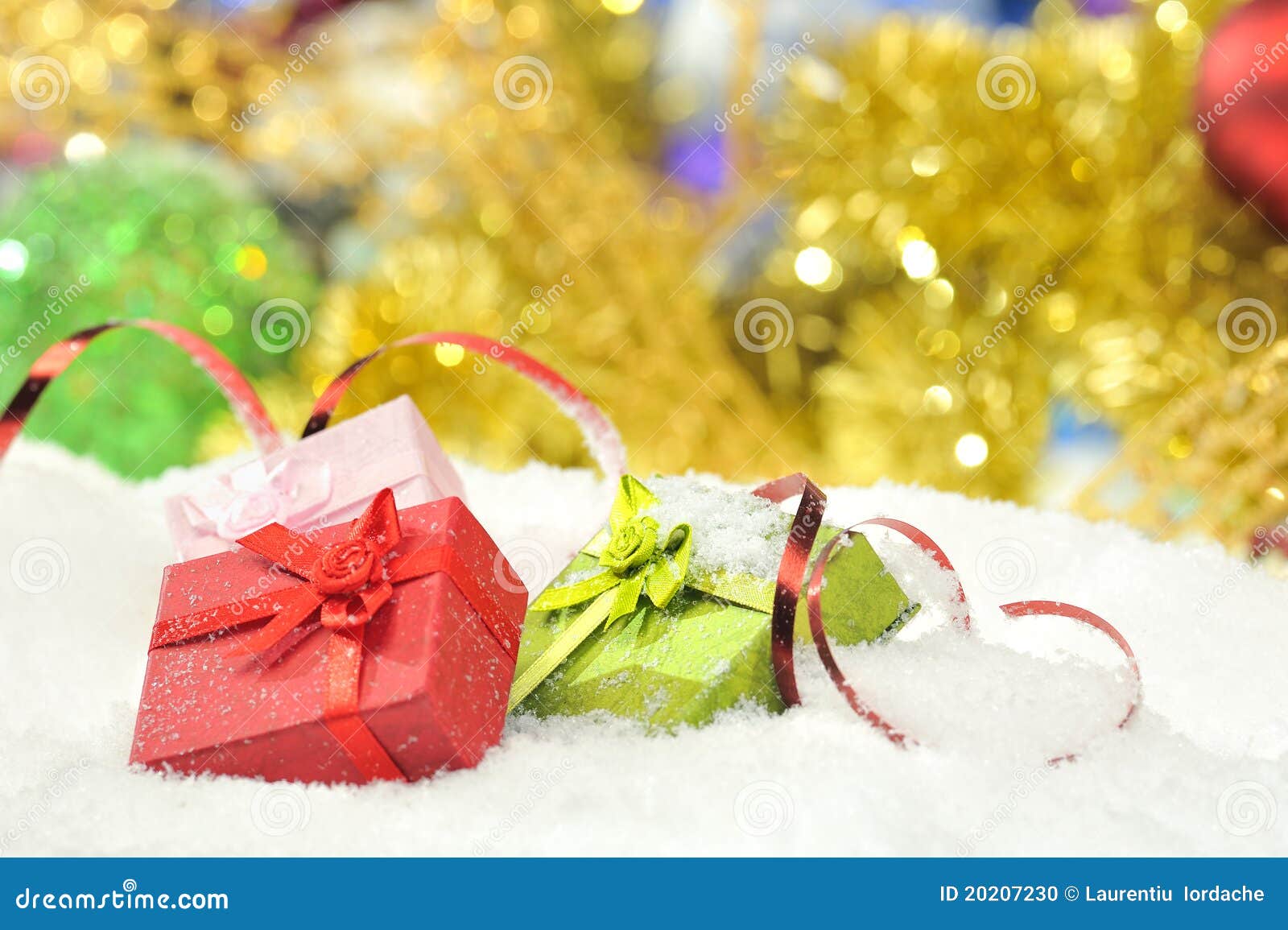 Boxes in snow stock photo. Image of ribbon, pleasure - 20207230