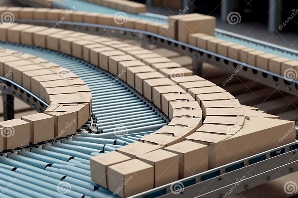 Boxes on the Sorting Belt of a Logistics Center. Stock Illustration ...