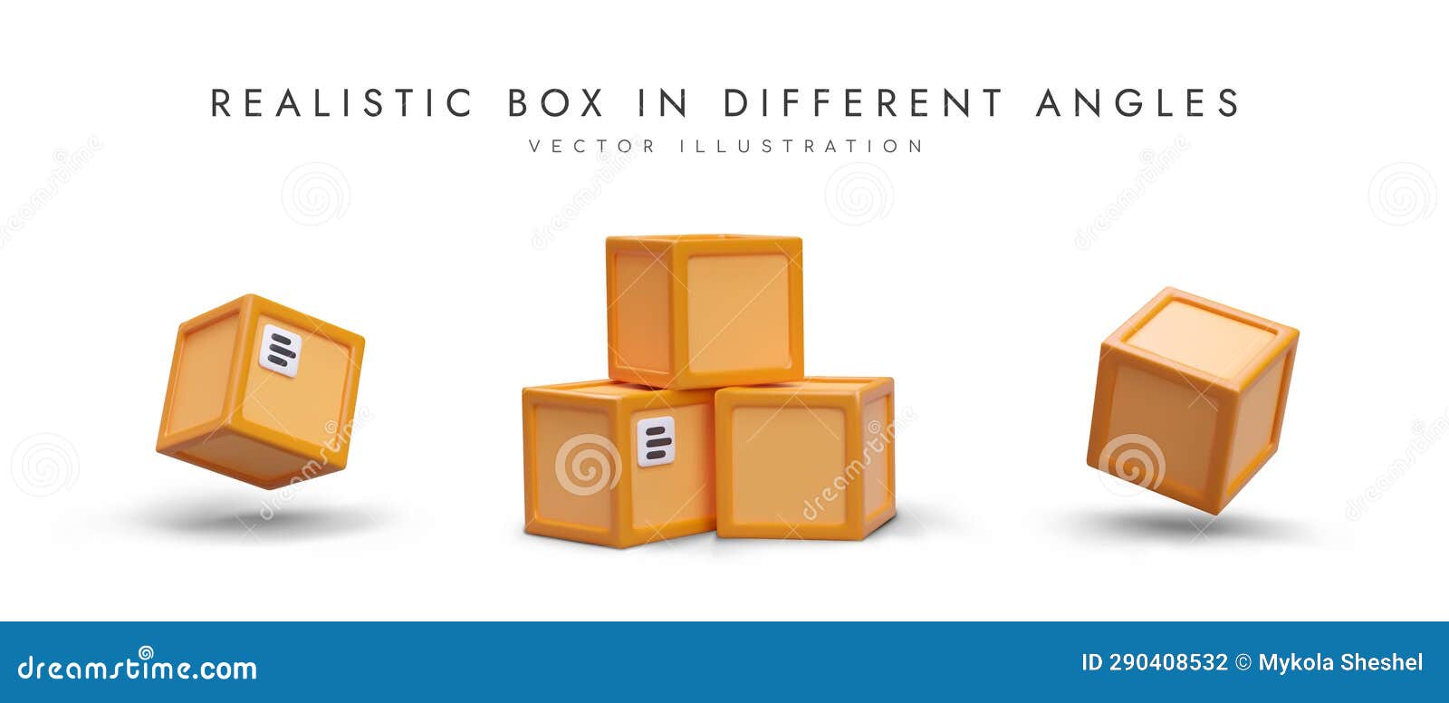 Boxes and Stack of Containers. Set of 3D Images Stock Illustration ...