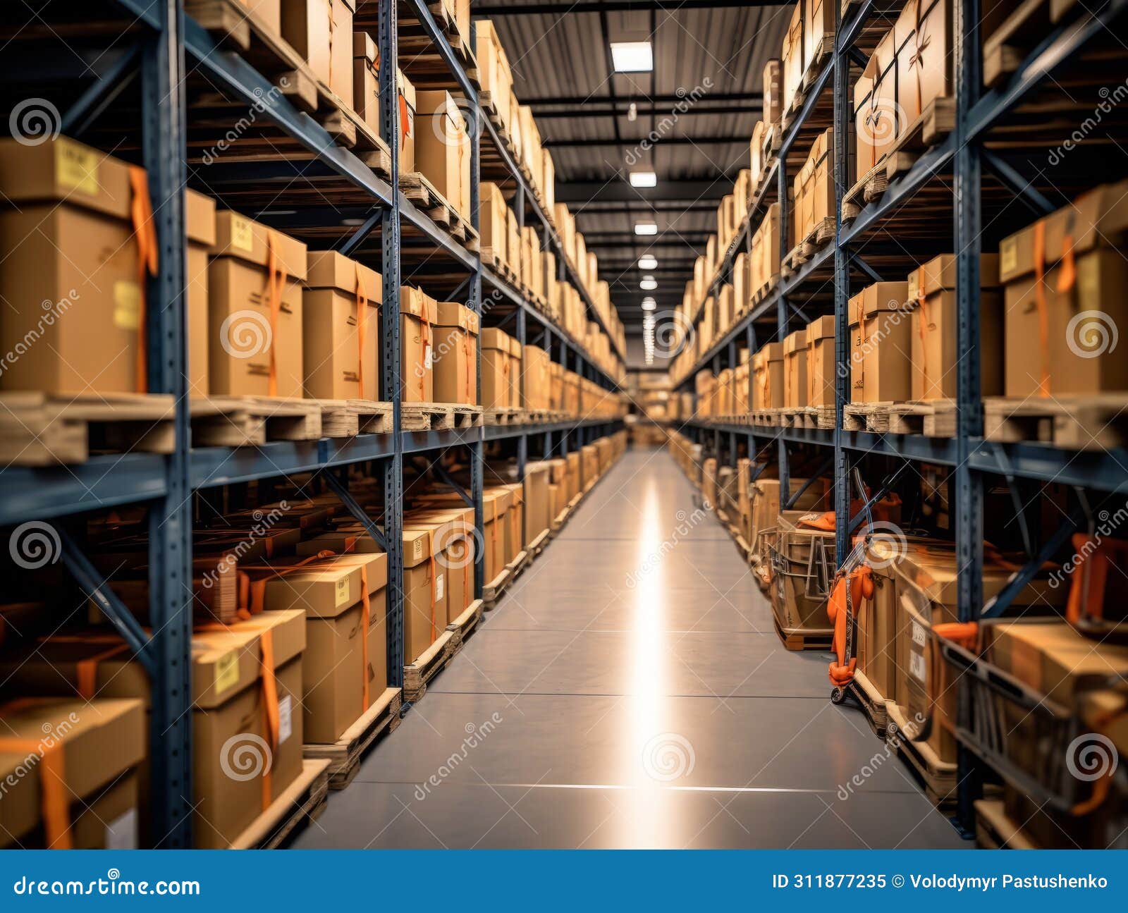 Boxes Stacked High Inside Warehouse Stock Image - Image of indoor ...