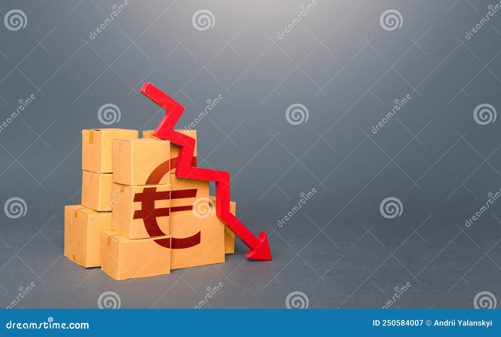 Boxes with Symbol and Down Arrow. Decrease in Stocks of Products Stock ...