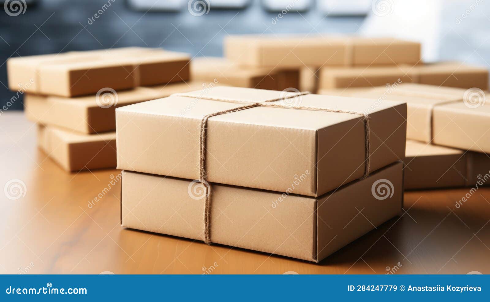 Boxes on Table in Warehouse, Closeup. Cargo Delivery Service. Stock ...