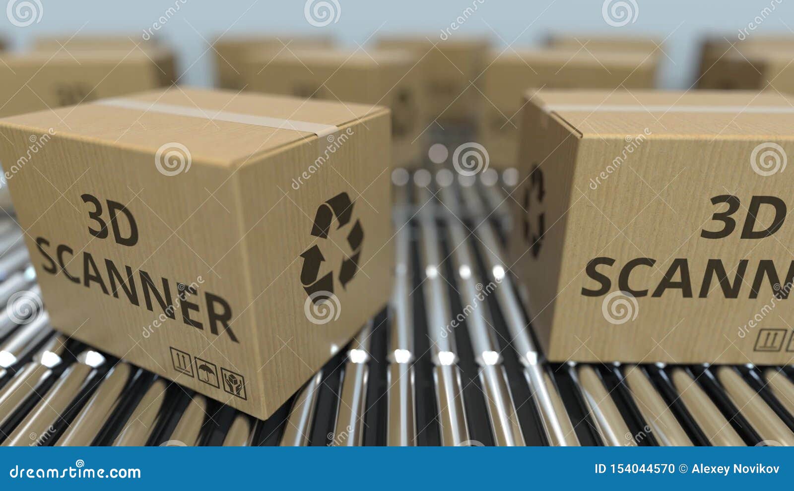 Cartons with 3D Scanners on Roller Conveyors. Loopable Animation Stock ...