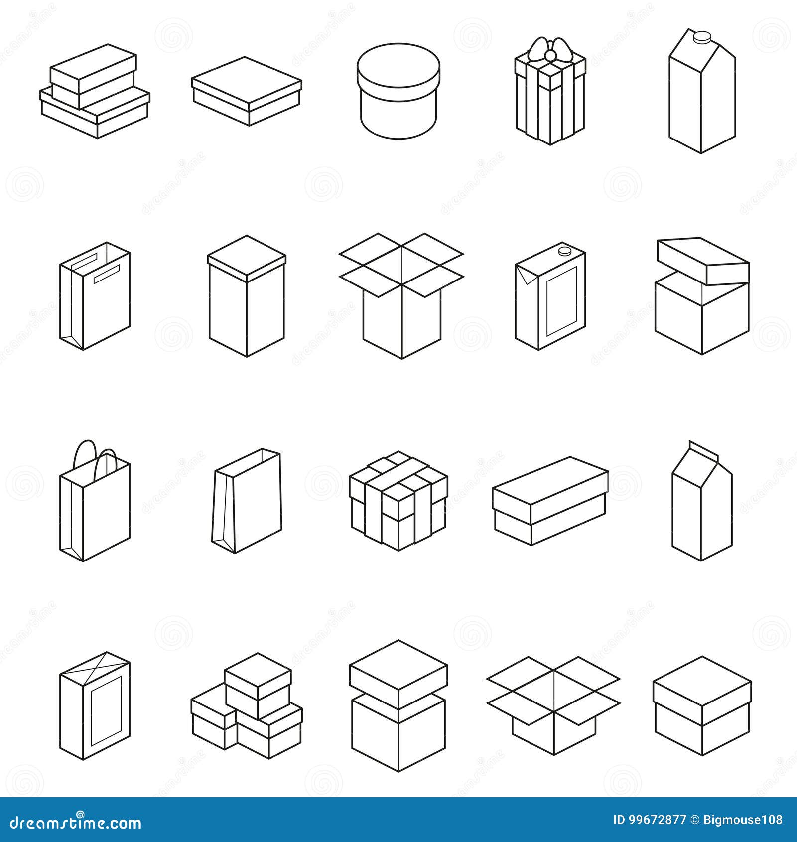 Boxes Thin Line Icon Set. Vector Stock Vector - Illustration of gift ...