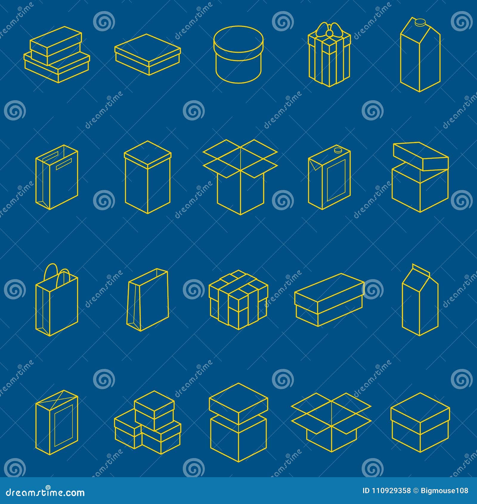 Boxes Thin Line Icon Set. Vector Stock Vector - Illustration of blue ...