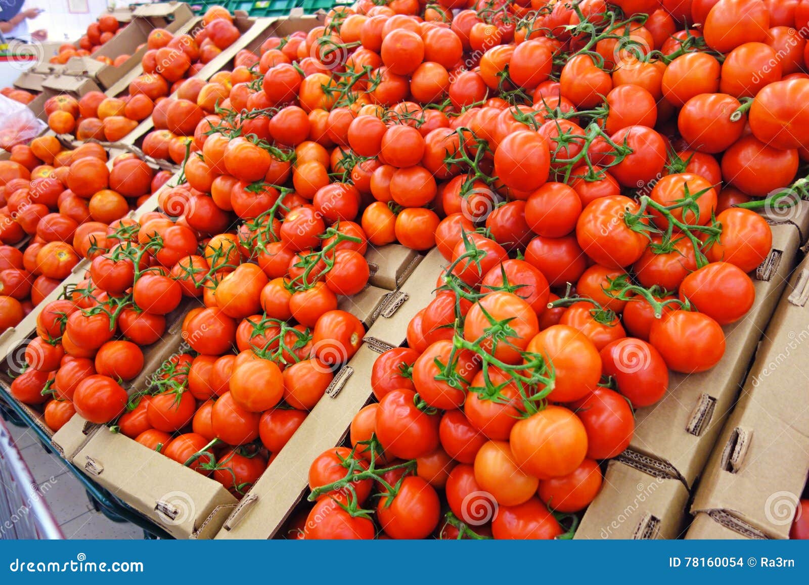 Boxes with Tomatoes in the Supermarket Stock Photo - Image of eating ...
