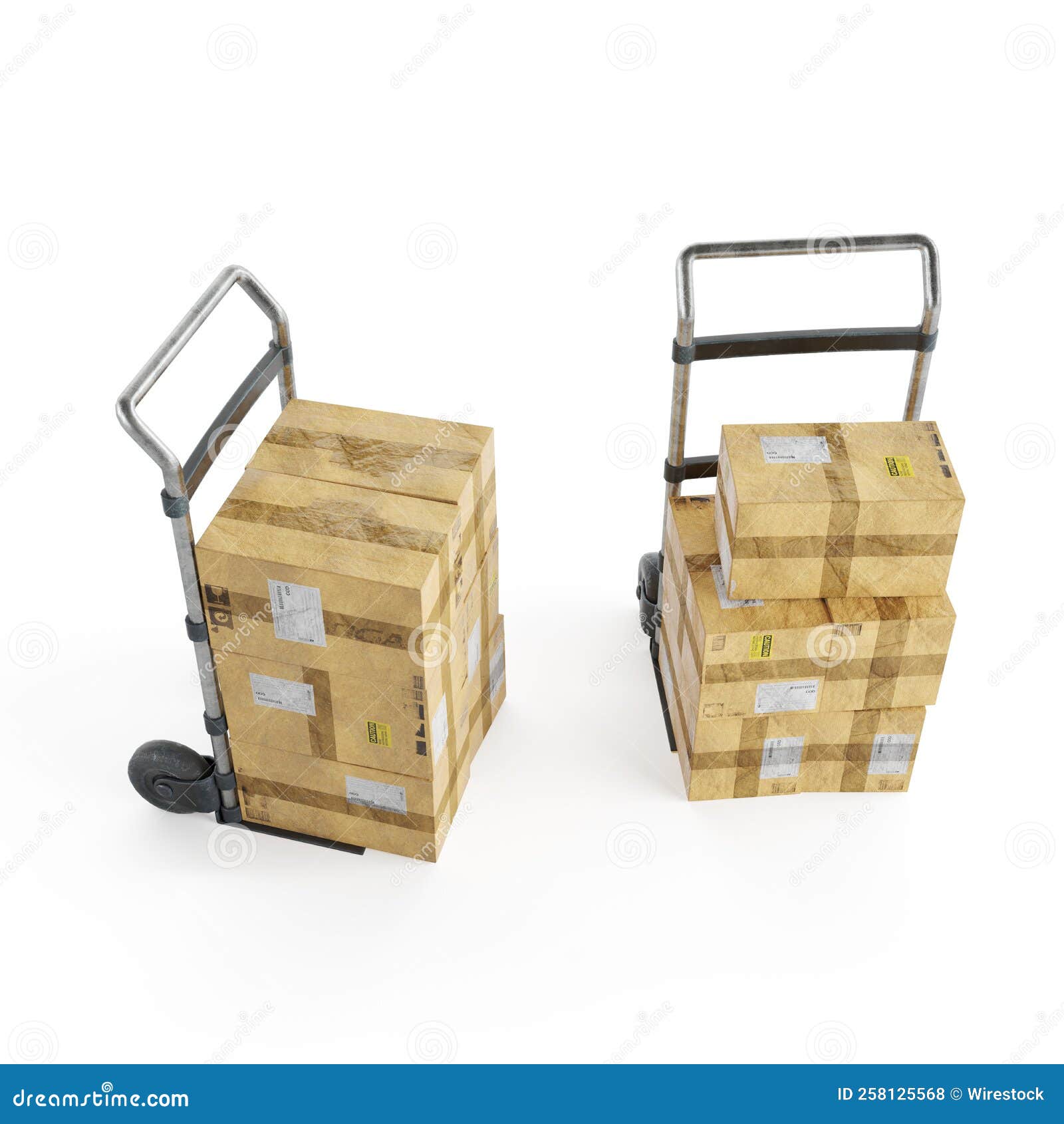 Boxes on a Transporter Cart Isolated on White Stock Photo - Image of ...