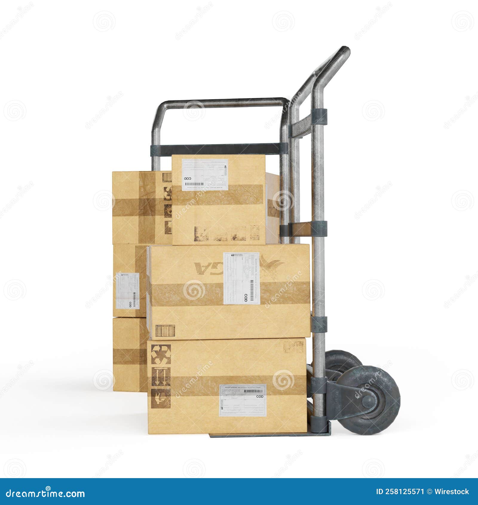 Boxes on a Transporter Cart Isolated on White Stock Image - Image of ...