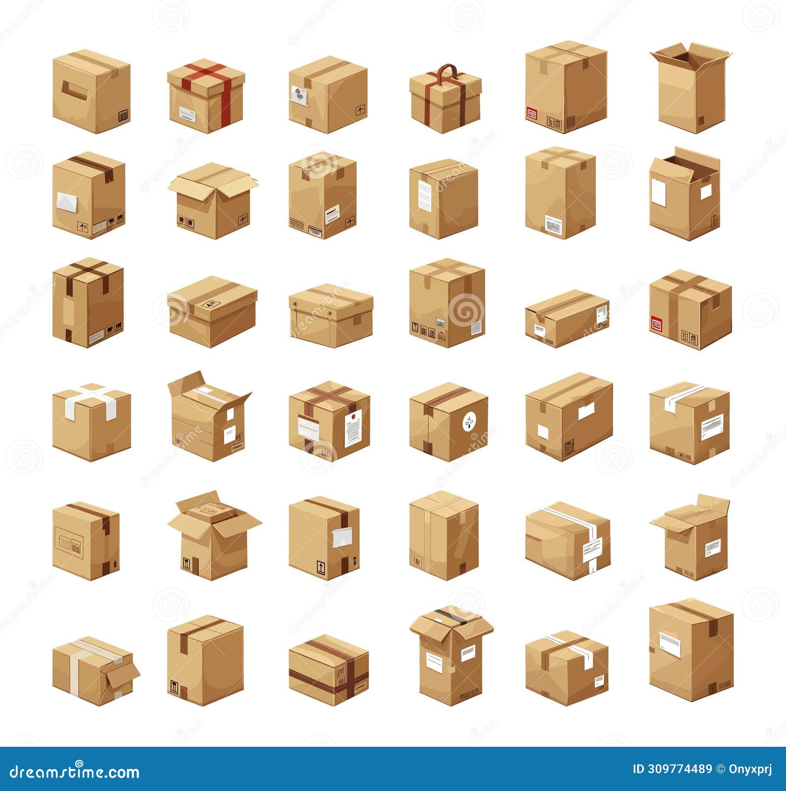 Boxes Vector Isometric Set. Different Types of Packages, Paper and ...