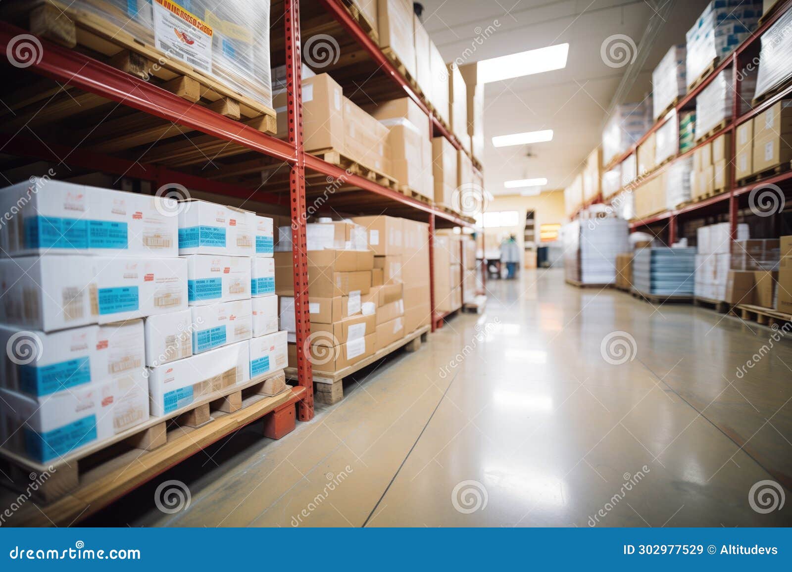 Boxes in Warehouse Aisle with Clear Labeling Stock Image - Image of ...