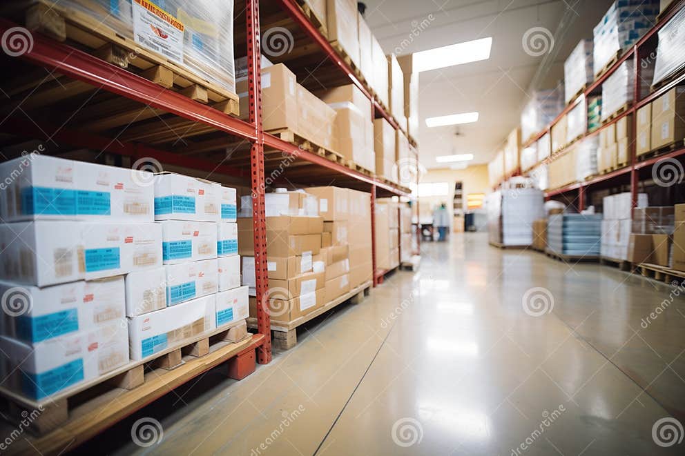 Boxes in Warehouse Aisle with Clear Labeling Stock Image - Image of ...
