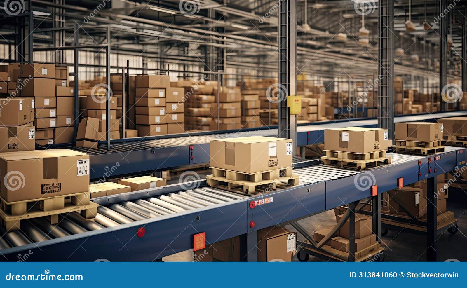 Boxes Warehouse Conveyor Belt Stock Illustration - Illustration of inventory, elevated: 313841060