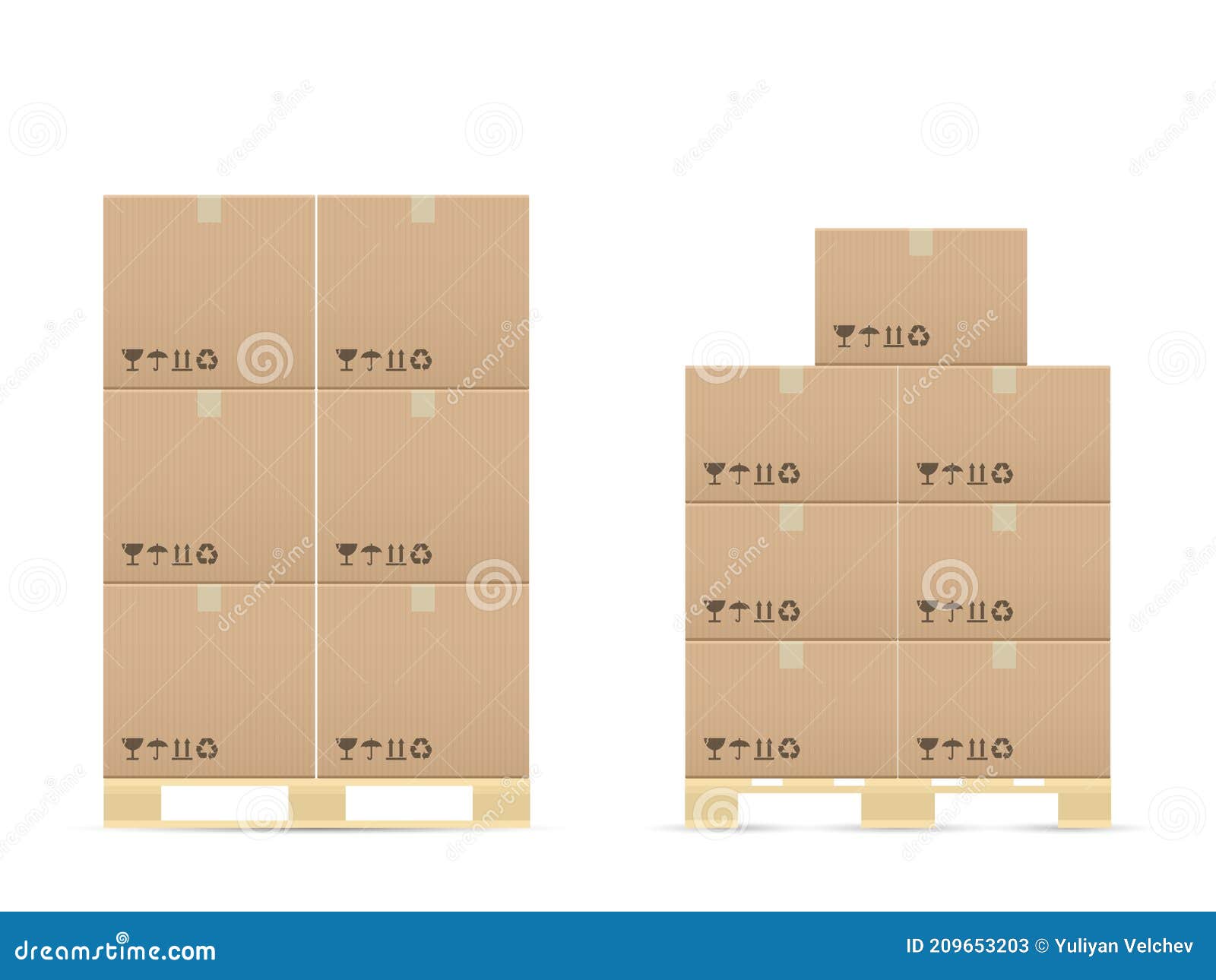 Boxes On Wooded Pallet. Brown Closed Carton Delivery Packaging Boxes ...