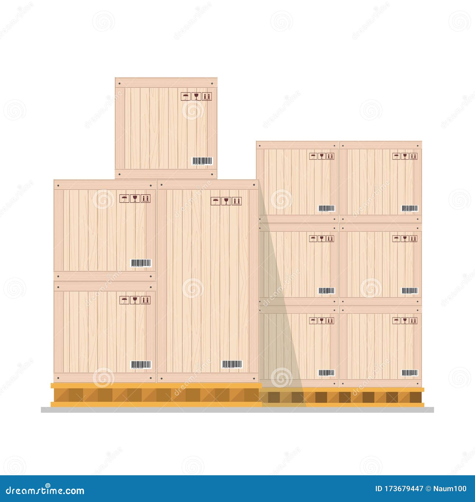 Boxes On Wooded Pallet,warehouse Parcel Wooden Boxes Stack Front View ...