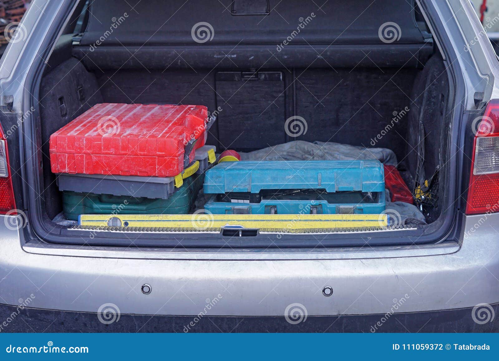 Tools in trunk stock photo. Image of rear, open, work - 111059372