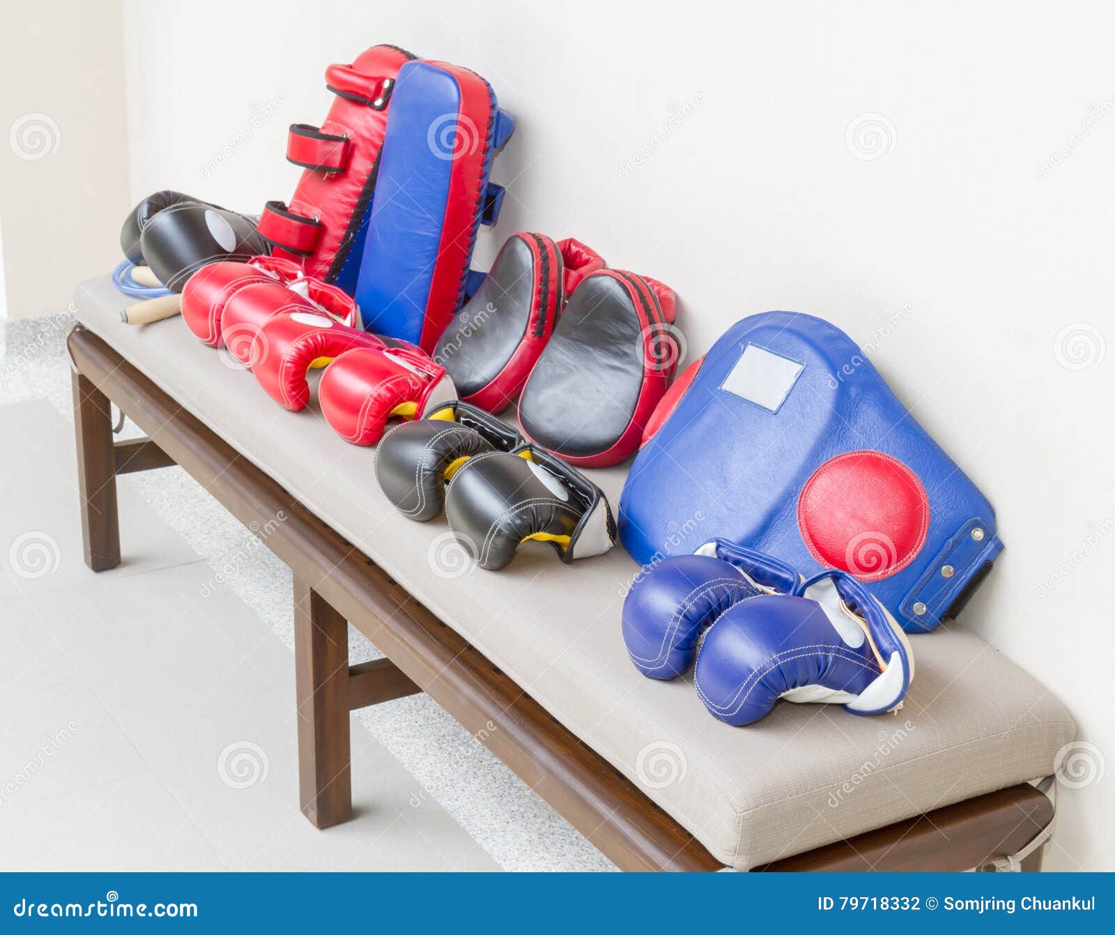 Boxing Accessories on Bench for Workout. Stock Photo - Image of ...