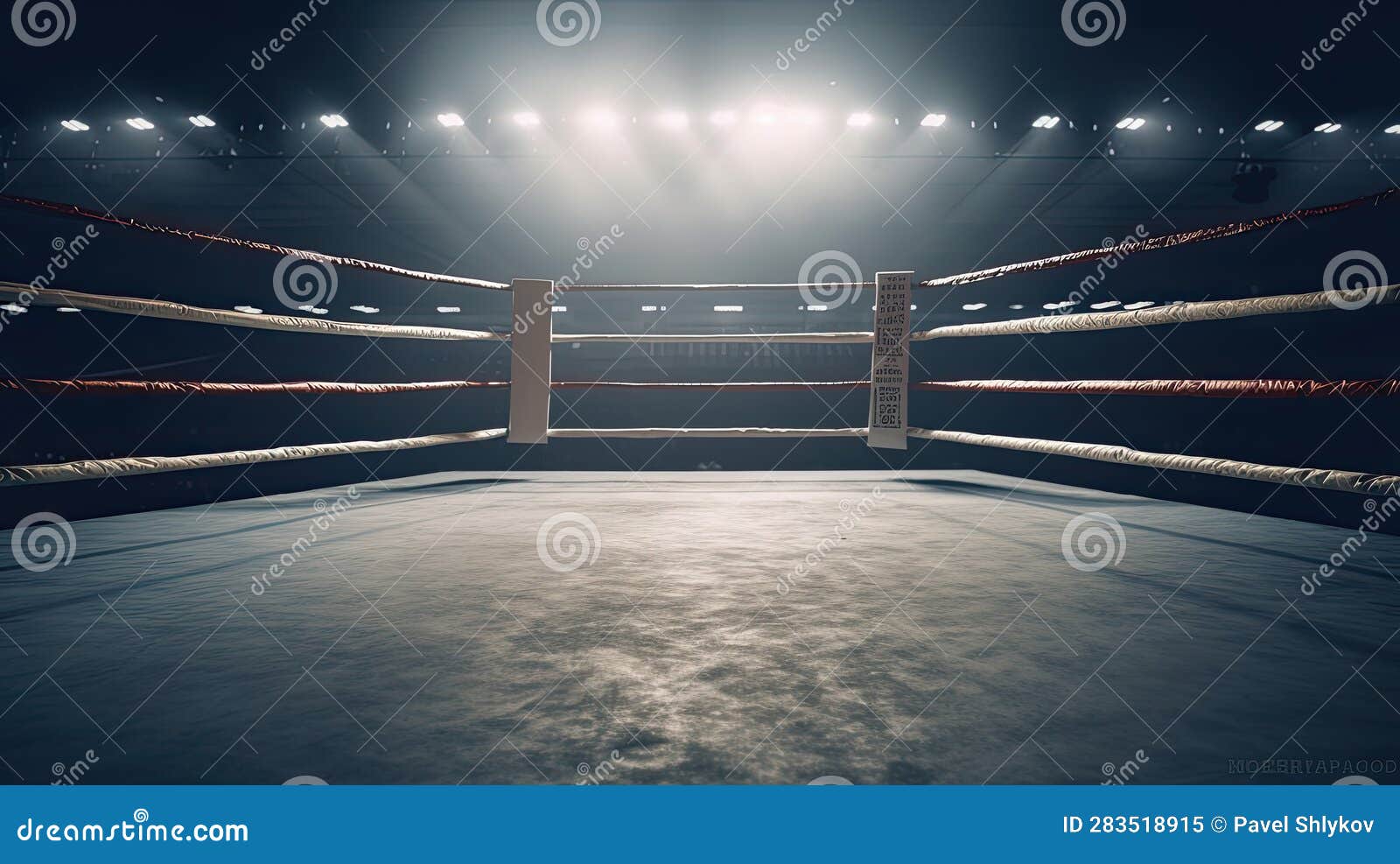 Boxing Arena with Blurred Spectator and Stadium Light Stock ...