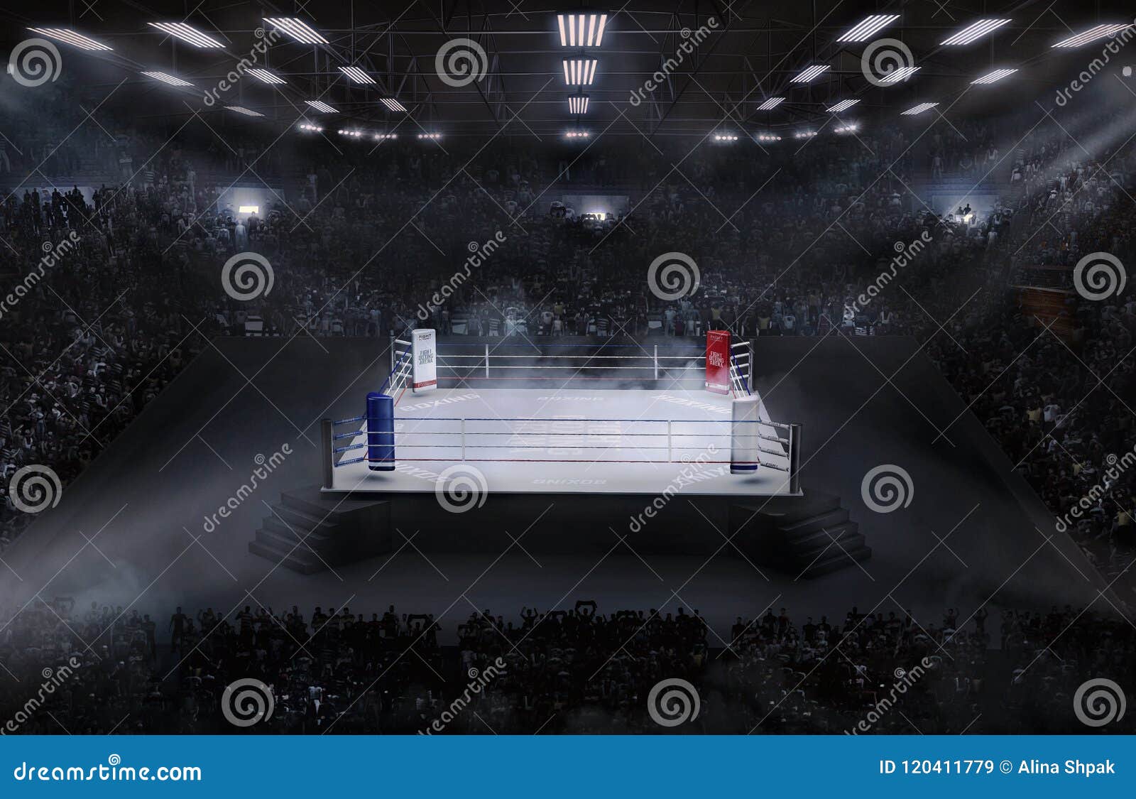 Boxing Arena with Stadium Light Stock Illustration - Illustration of ...