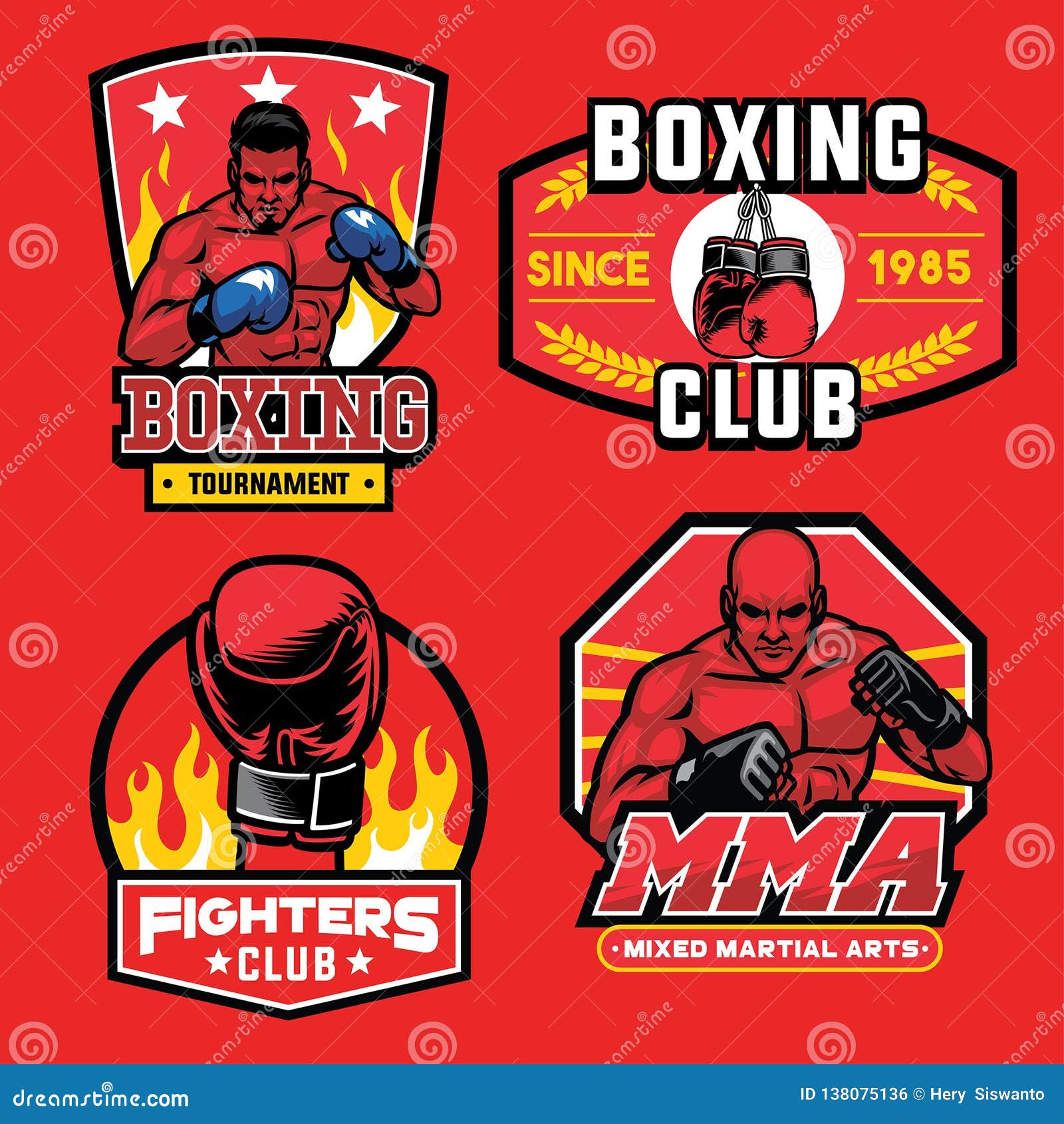 Boxing badge set stock vector. Illustration of exercise - 138075136