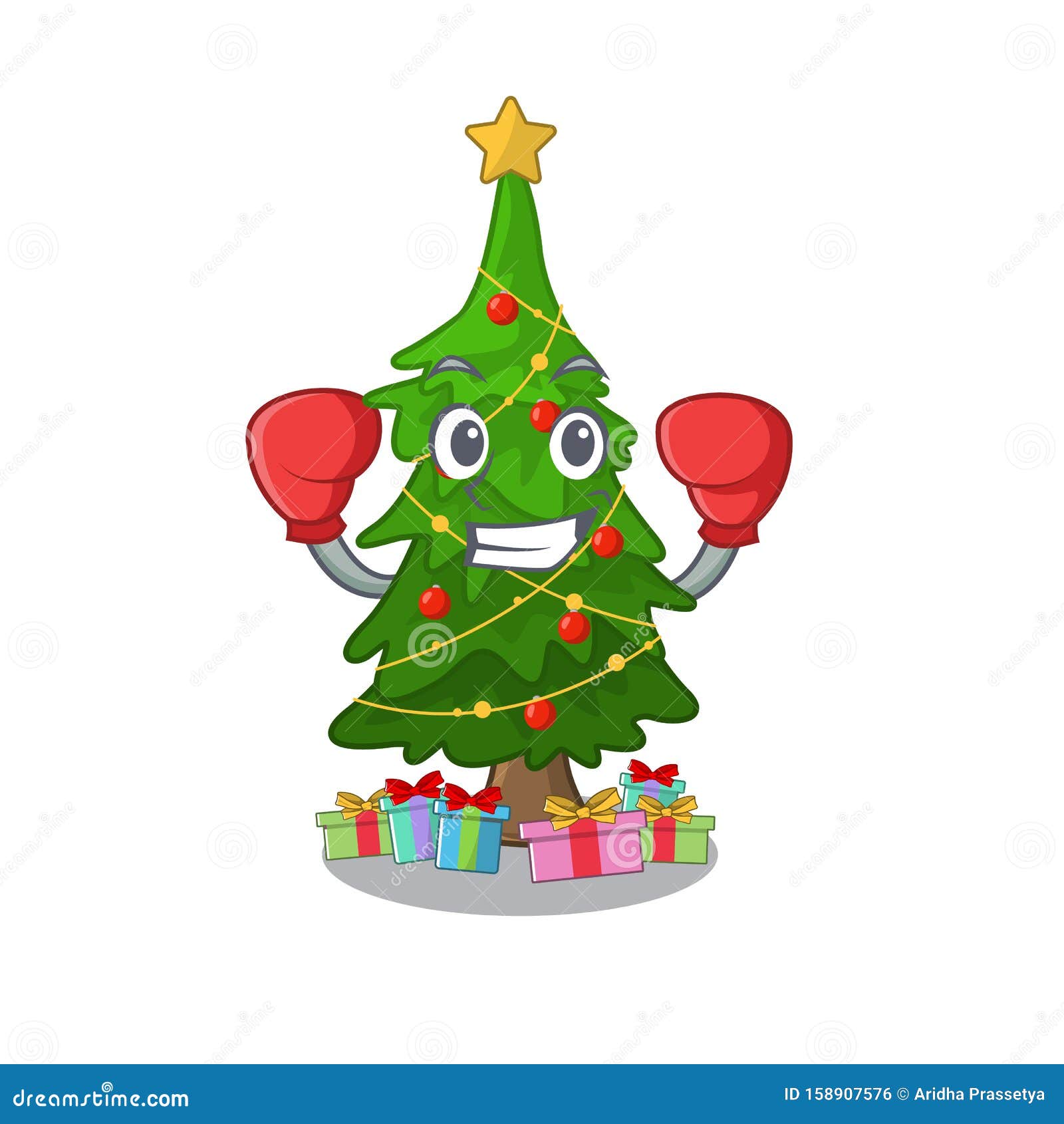 Boxing Christmas Tree Cartoon Shape a Character Stock Vector ...