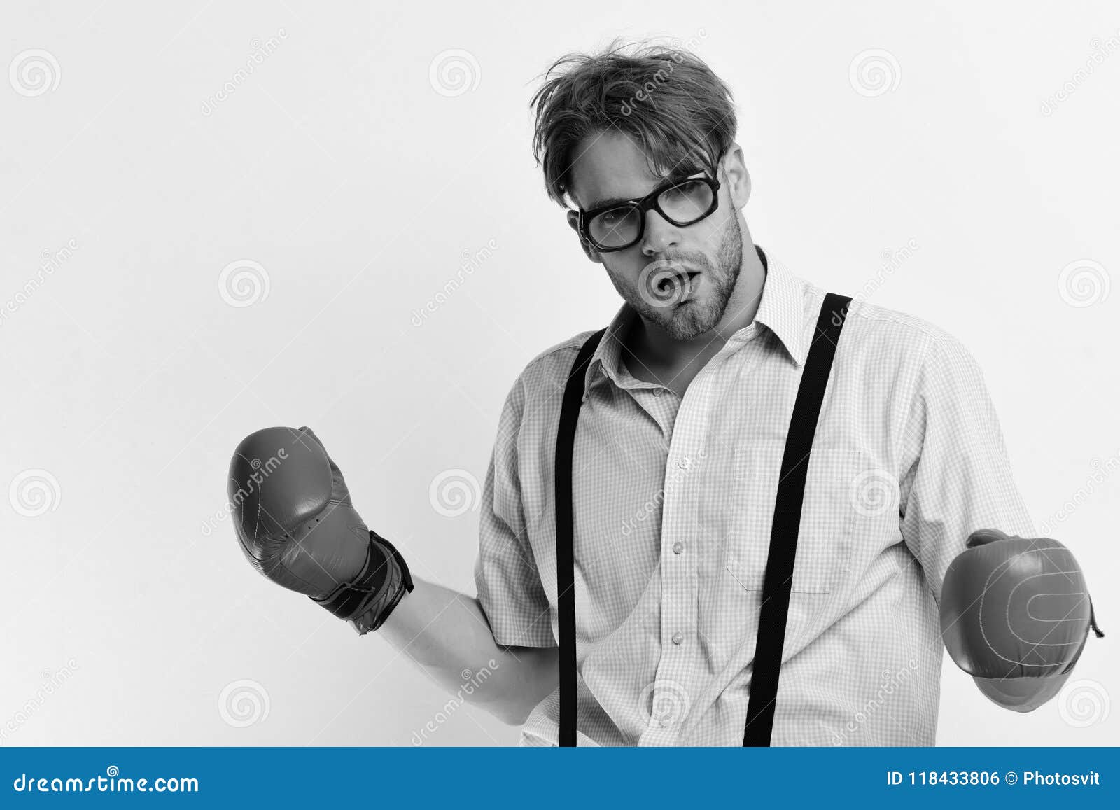 Boxing and Comic Conflict Concept. Weak Guy Makes Hits Stock Photo ...