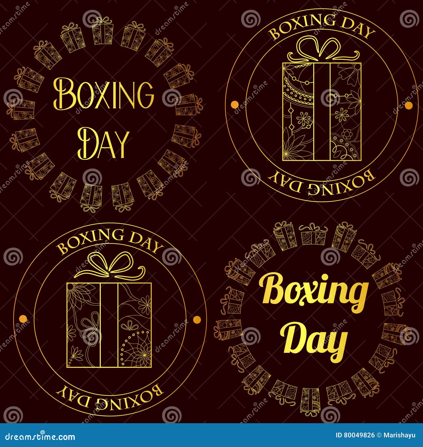 Boxing Day Stamps, Tags Golden Stock Vector - Illustration of gift ...