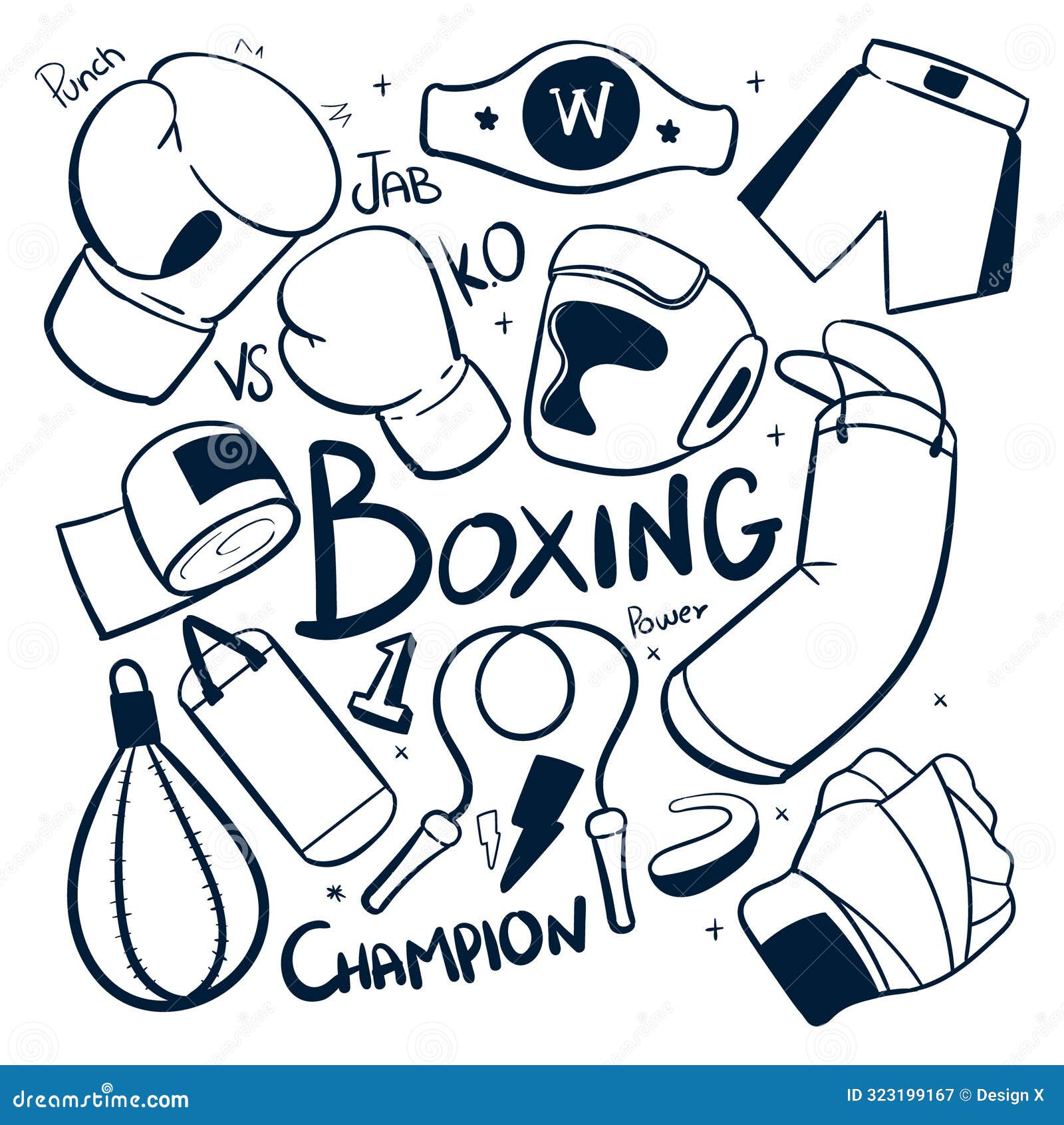 Boxing Drawing Vector Icons. Hand Drawn Boxing Sports Scribbles ...