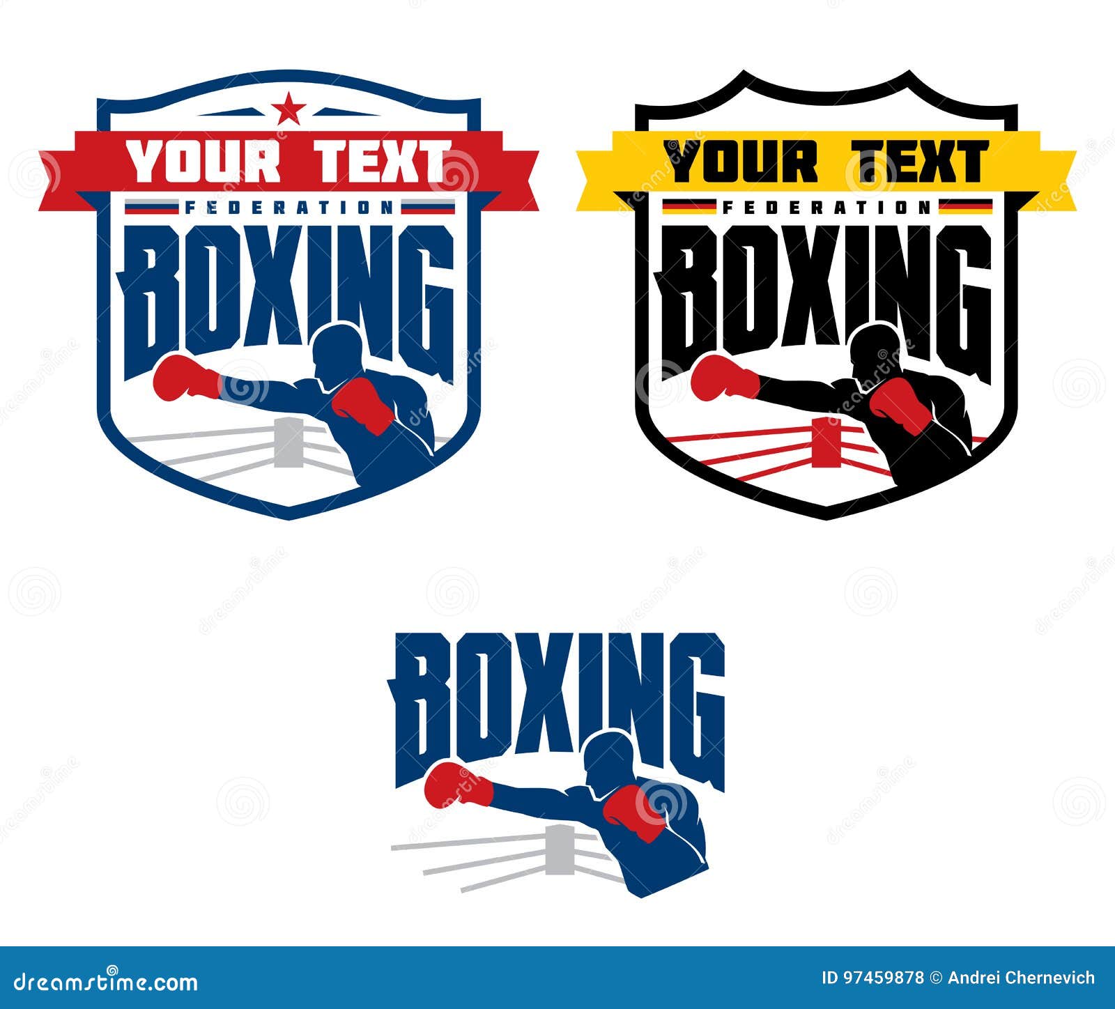 Boxing Logos In Vintage Style On Red Background Cartoon Vector ...
