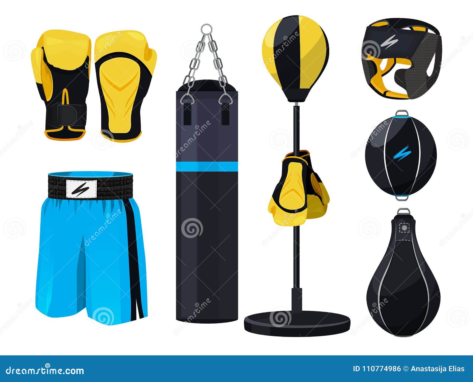 Boxing Equipment Design Elements, Boxing Gloves Illustration Stock ...