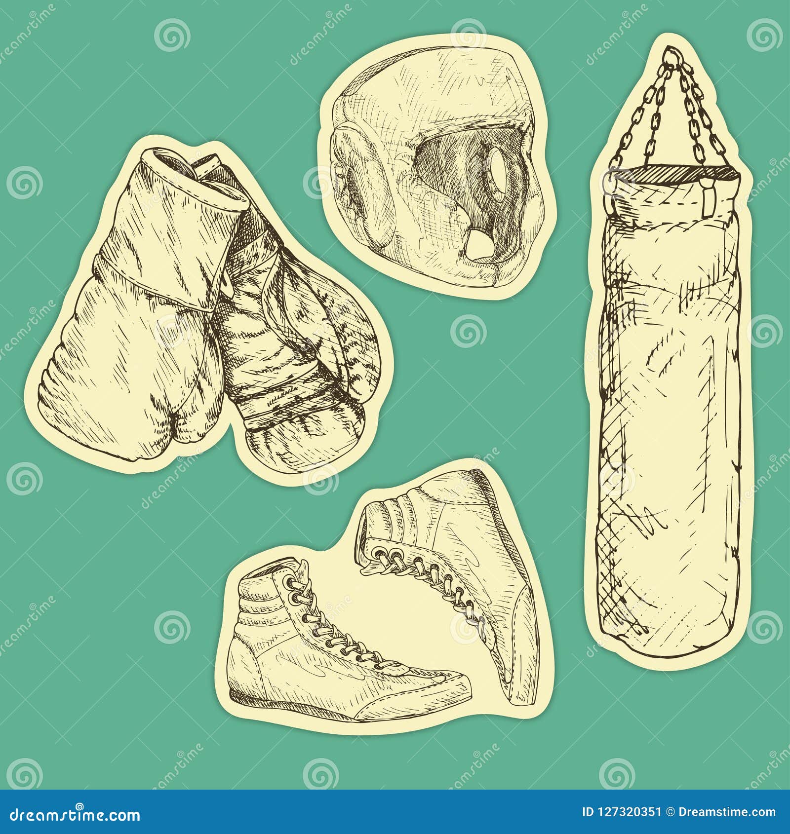 Boxing Equipment. Hand Drawn Illustration Stock Illustration ...