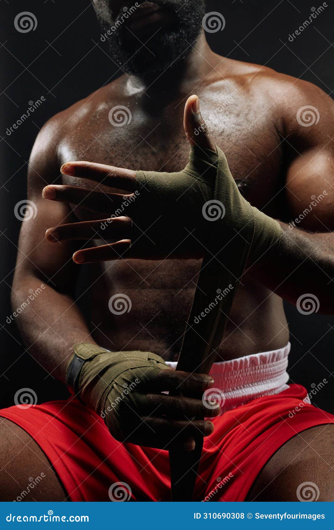 Boxing Fighter Putting on Hand Wraps Stock Photo - Image of bare, sport ...