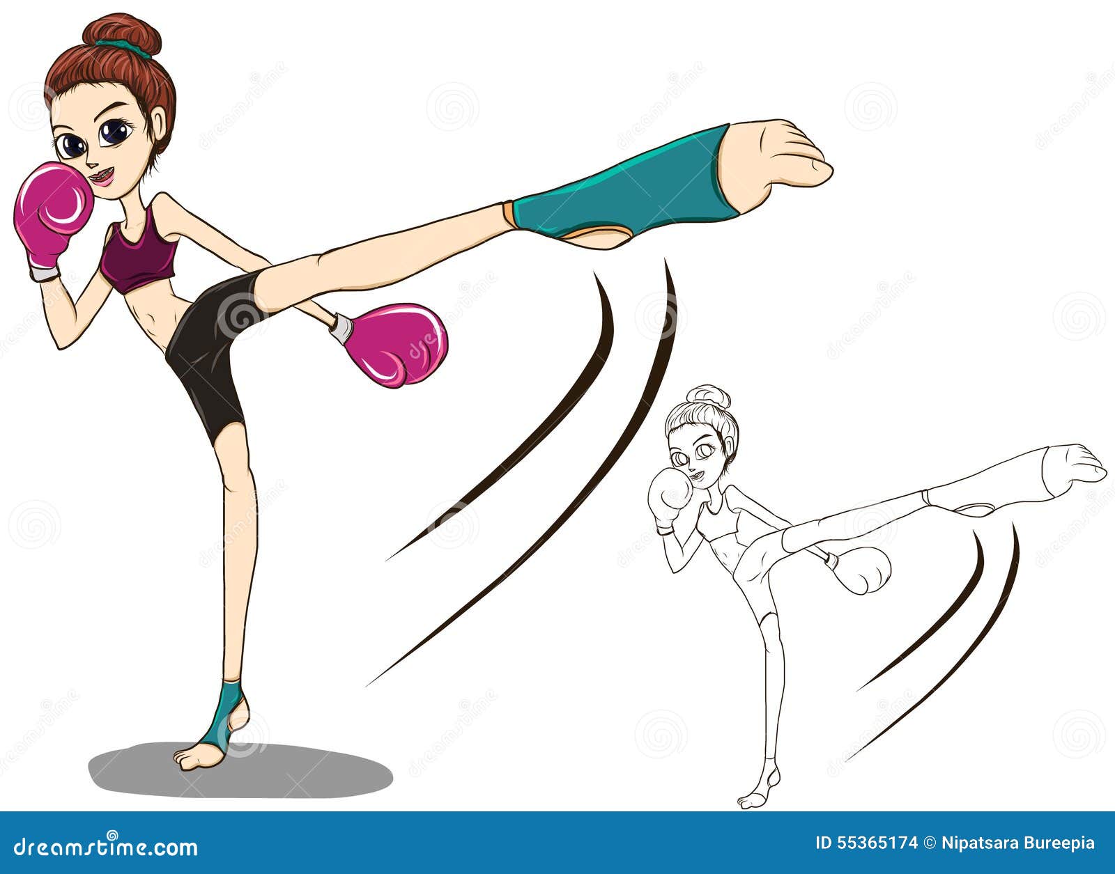 Boxing Girl Fighter High Kick Vector Stock Vector Illustration Of