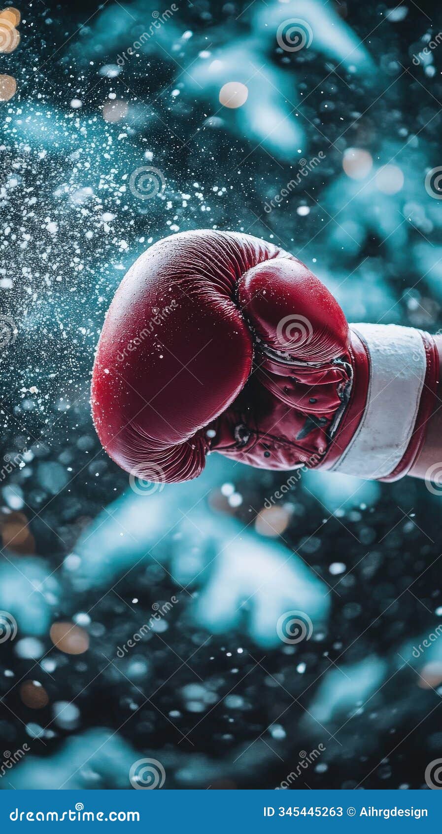 A Close-up of a Boxing Glove Punching through Snowflakes in a Winter ...