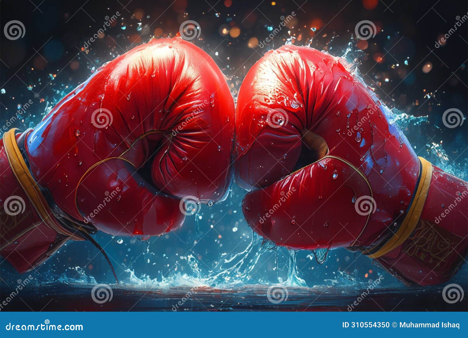 Boxing Gloves Close Up with Dramatic Water Splash on Dark Backdrop ...
