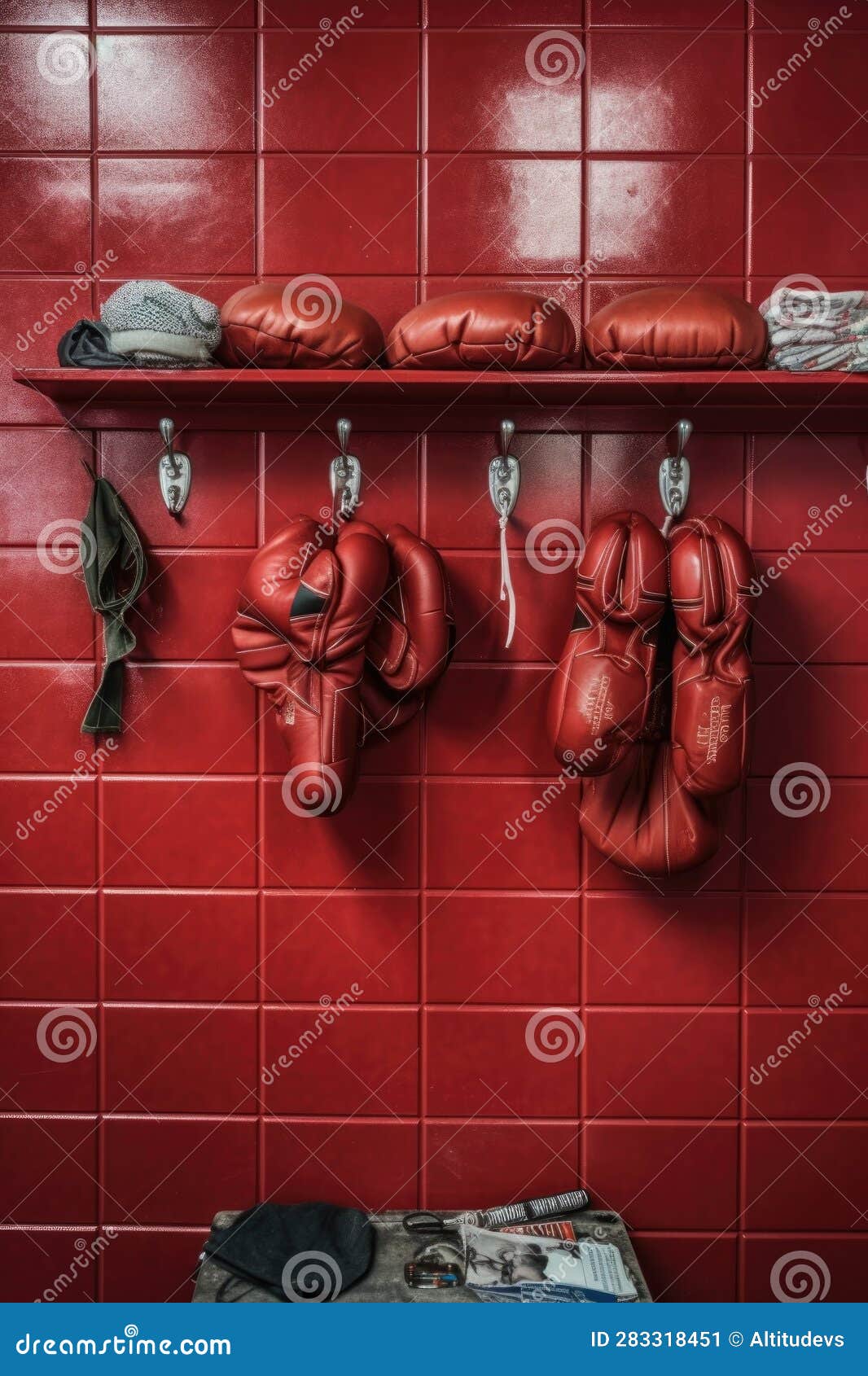 Boxing Gloves Hanging in a Locker Room Stock Illustration ...