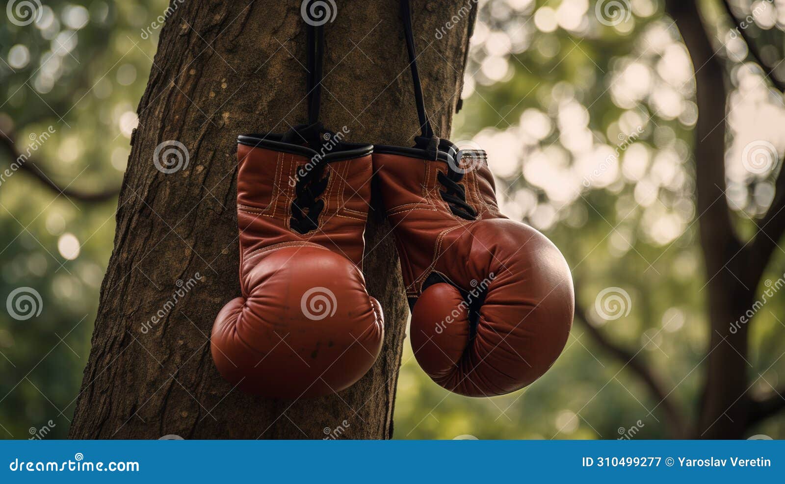 Boxing Gloves Hanging from Tree Branch Stock Image - Image of martial ...