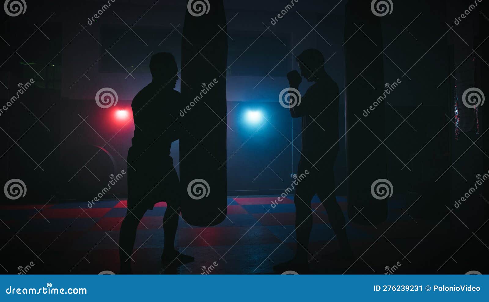 Boxing Gym with Red and Blue Lights Stock Image - Image of muscle ...
