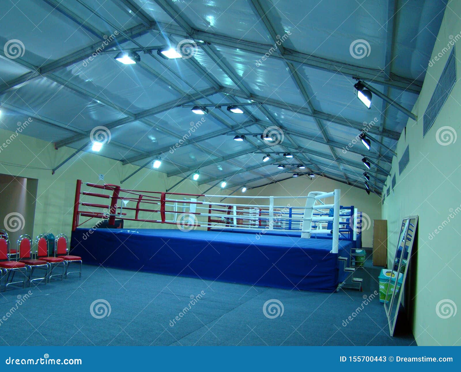 Boxing hall practice ring stock image. Image of structure - 155700443