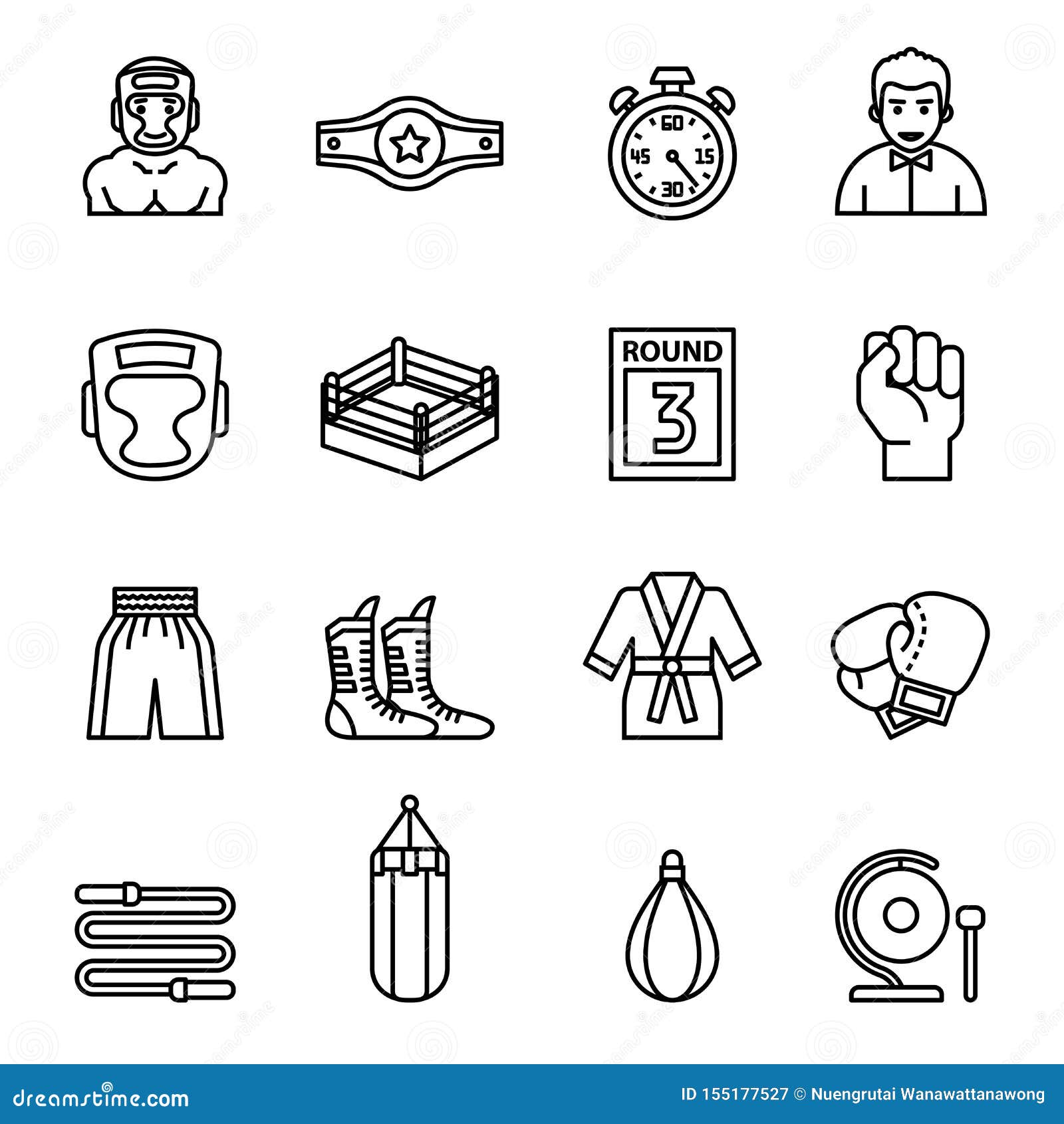 Boxing and Fighting Icons Set. Stock Vector - Illustration of award ...