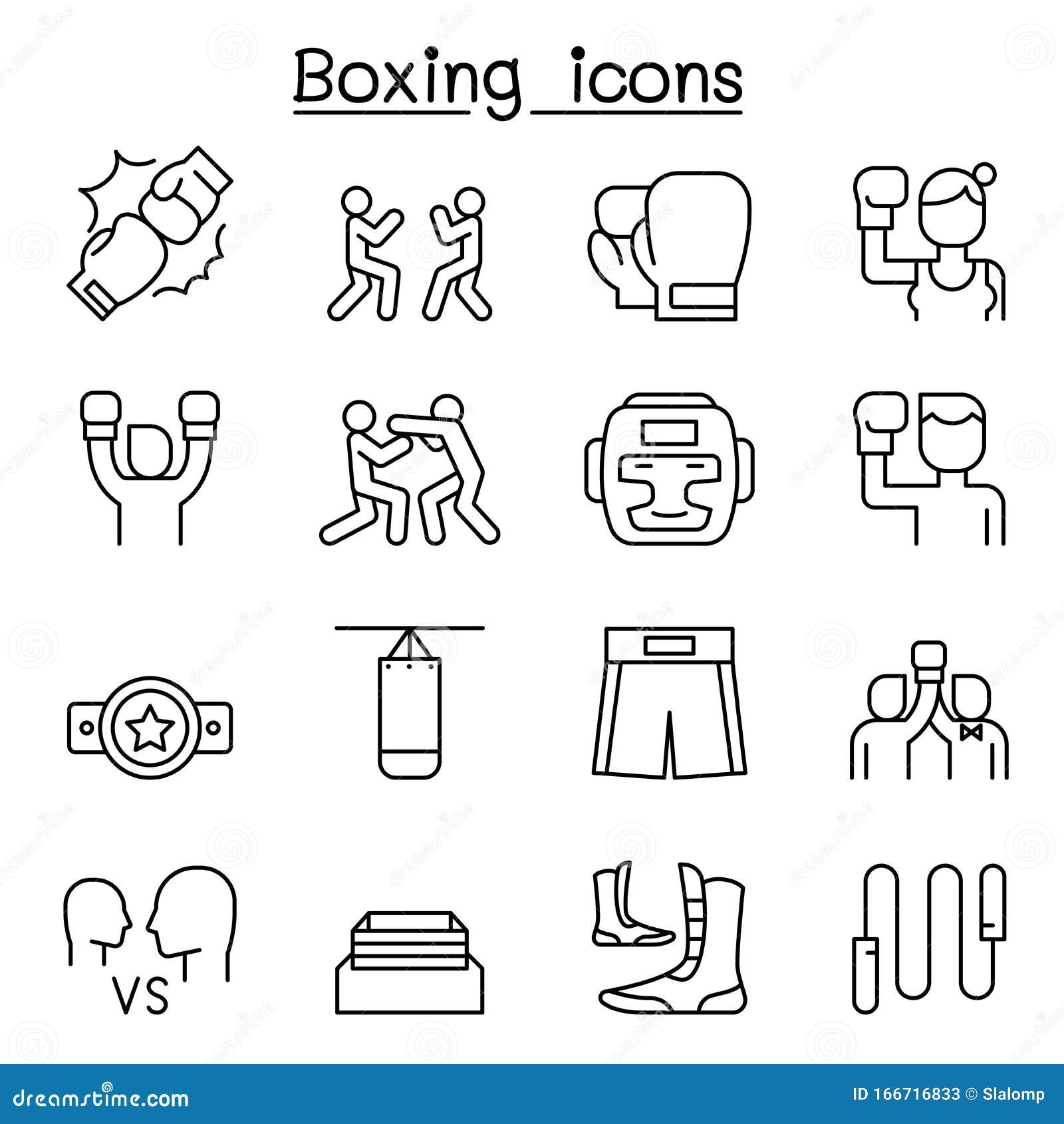 Boxing Icon Set in Thin Line Style Stock Illustration - Illustration of ...