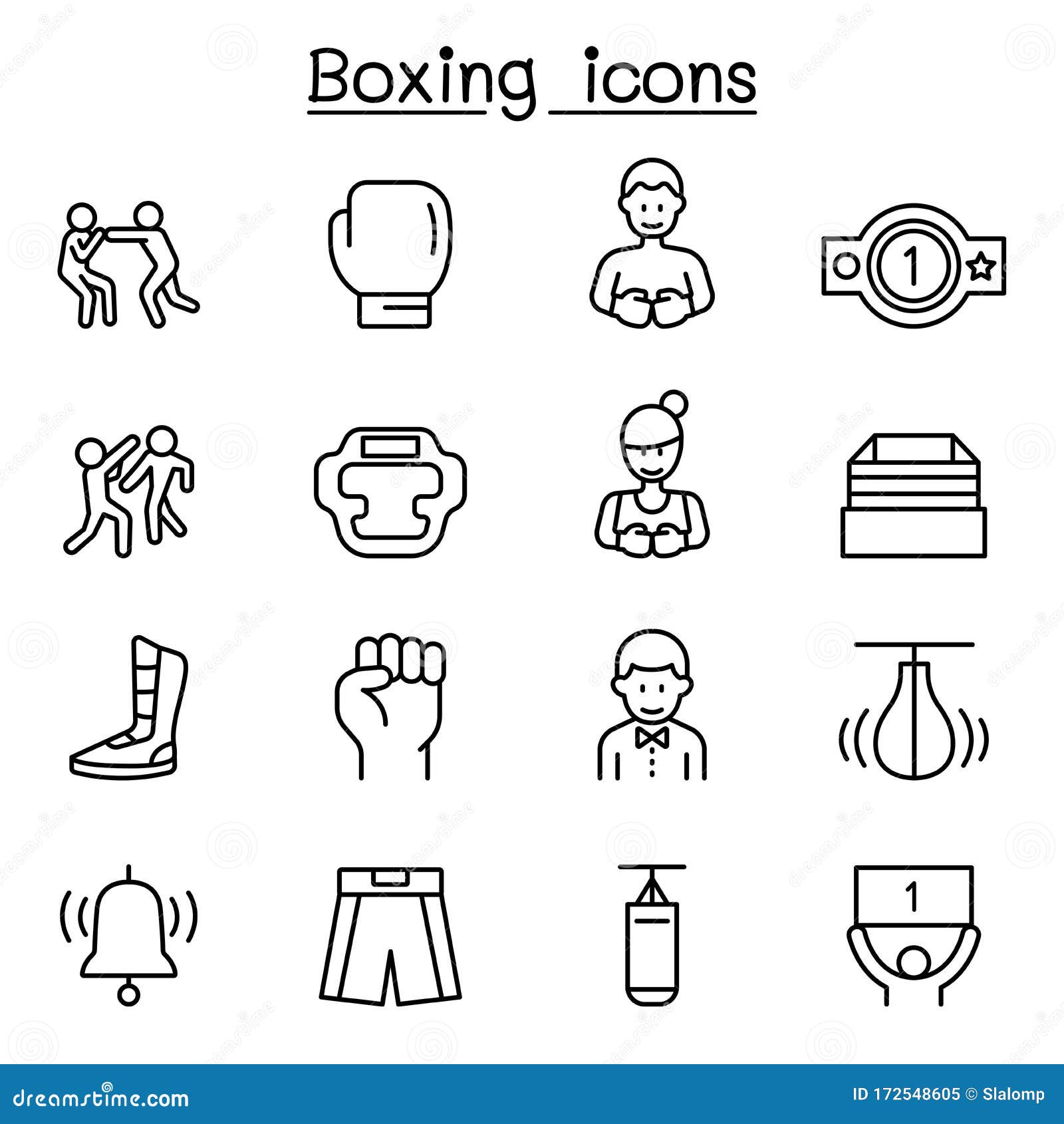Boxing Icon Set in Thin Line Style Stock Vector - Illustration of guard ...