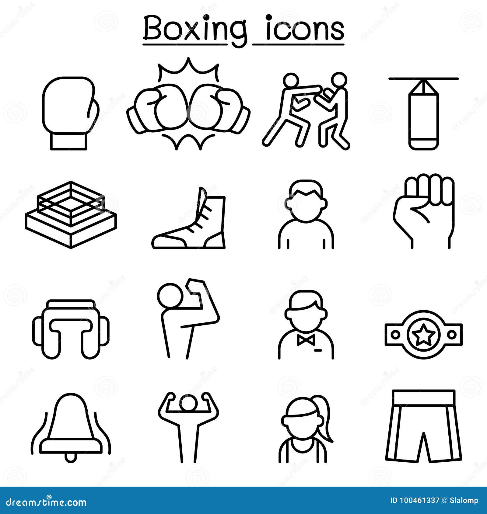 Boxing Icon Set in Thin Line Style Stock Vector - Illustration of ...