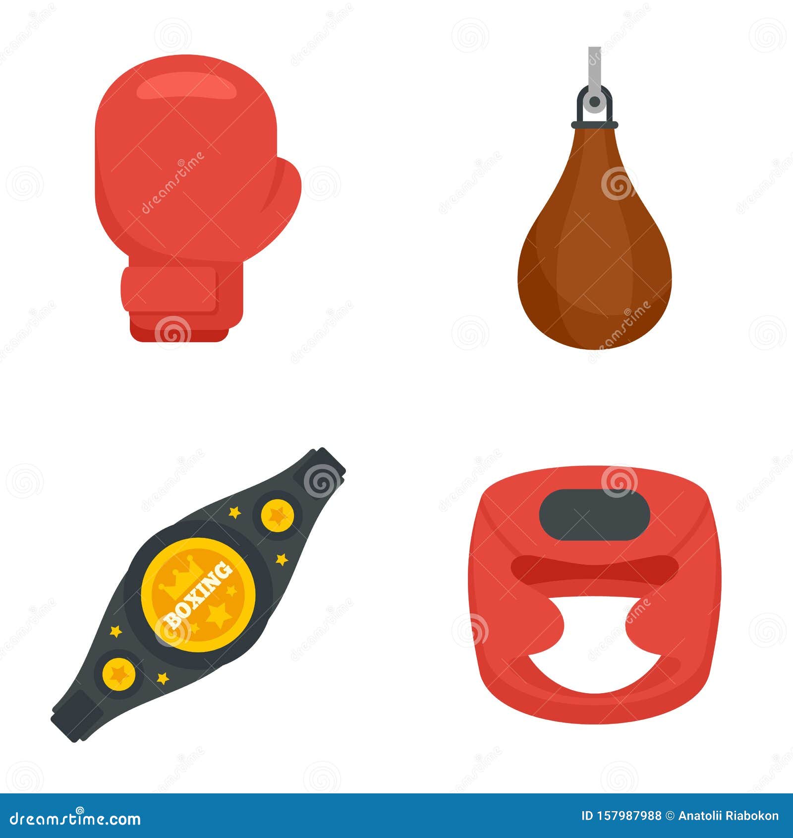 Boxing Icons Set, Flat Style Stock Vector - Illustration of exercise ...