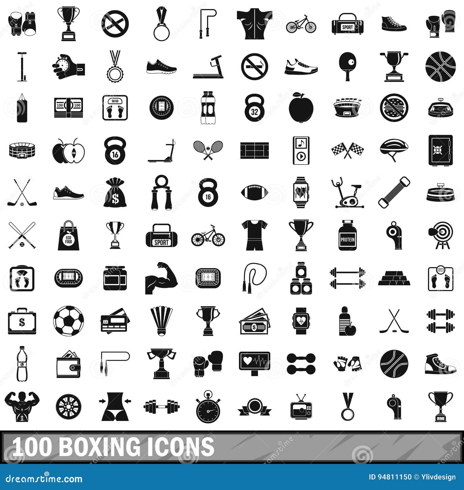 100 Boxing Icons Set, Simple Style Stock Vector - Illustration of pear ...